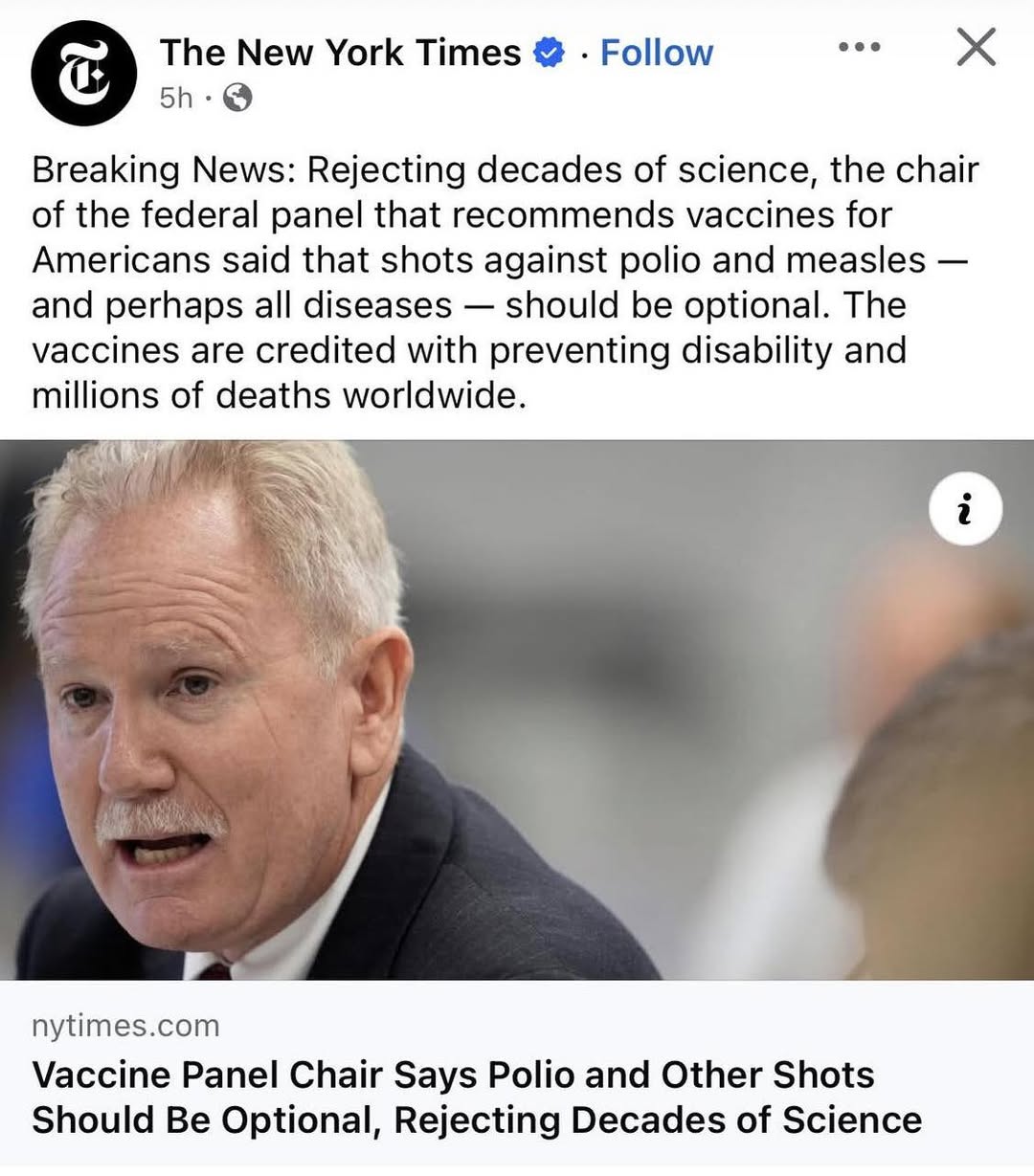 JFC!!! Rejecting Decades of Science, Vaccine Panel Chair Says Polio and ...